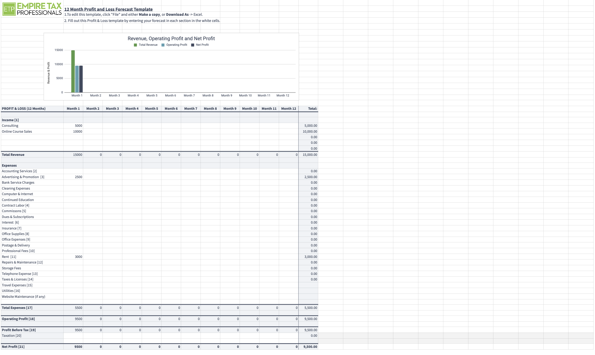 Empire Tax P/L Sheet - Free Download